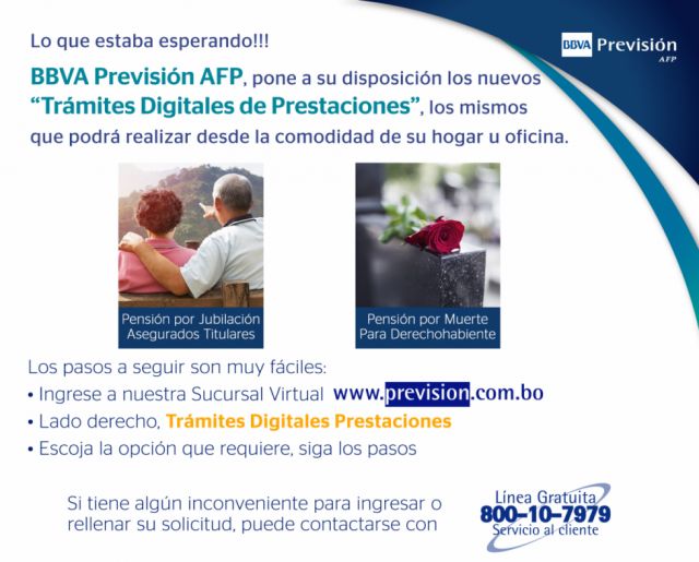 BBVA Previsión AFP pone a disposición "Trámites Digitales de Prestaciones"