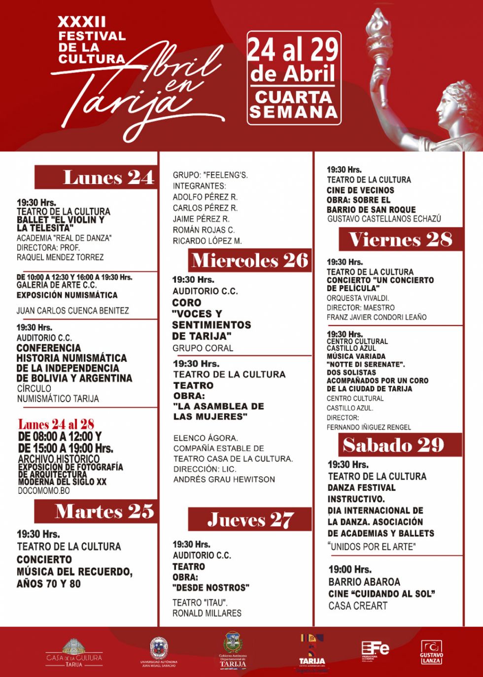 Programa de la última semana del Festival Abril en Tarija